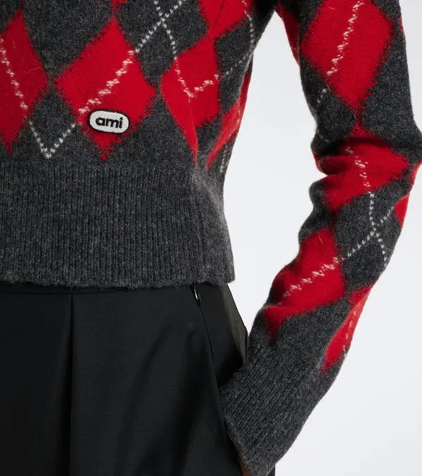 AMI Paris Argyle Virgin Wool Cardigan
