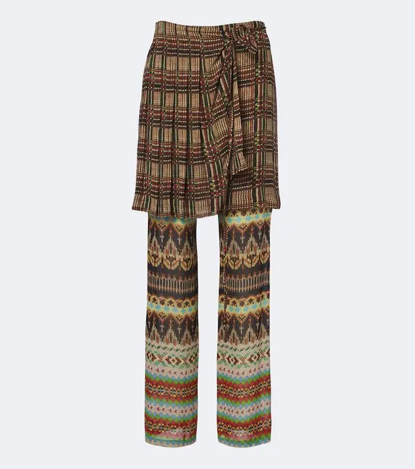 Dries Van Noten Printed Layered Wide-leg Pants