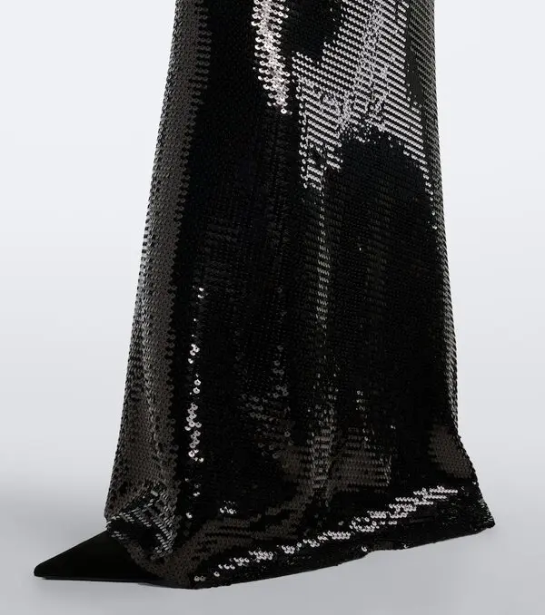 Monique Lhuillier Sequined Velvet-paneled Gown