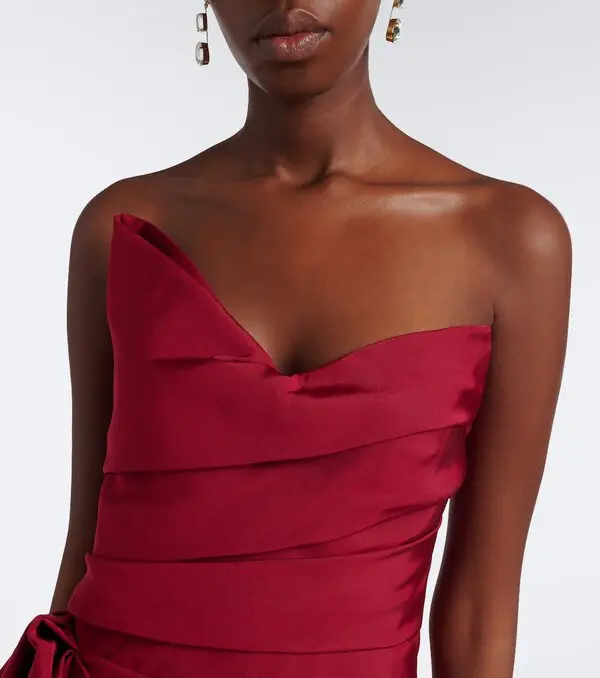 Monique Lhuillier Asymmetric Draped Silk Bustier Gown