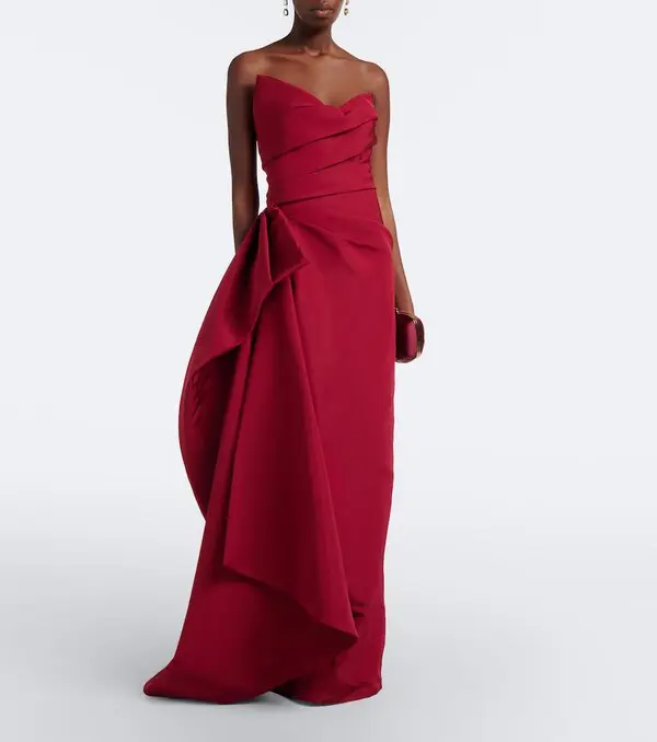 Monique Lhuillier Asymmetric Draped Silk Bustier Gown