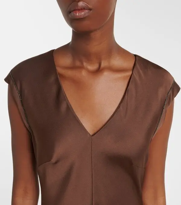 Brunello Cucinelli Monili Satin Midi Dress