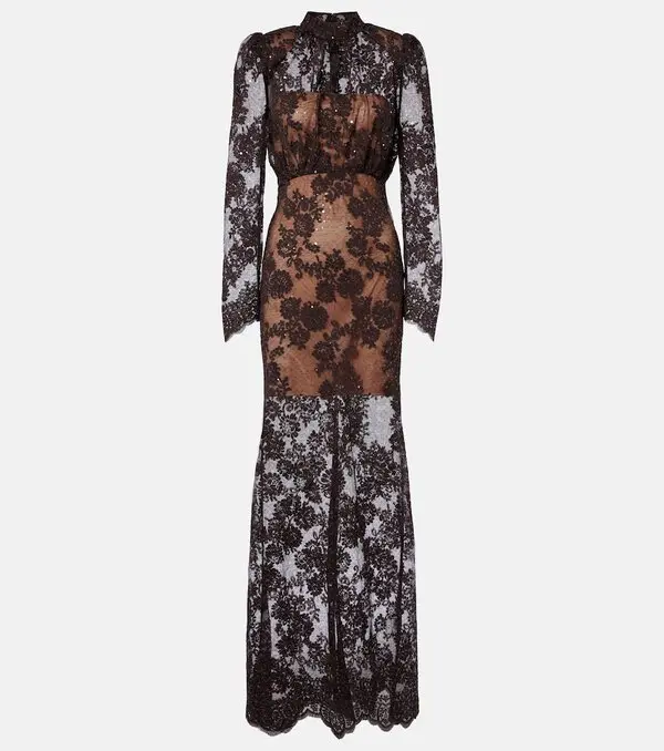 SELF-PORTRAIT Sheer Sequined Lace Gown