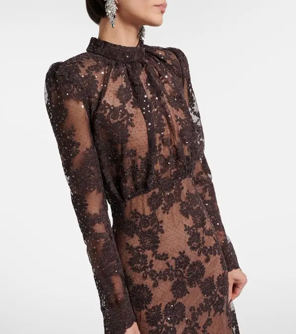 SELF-PORTRAIT Sheer Sequined Lace Gown