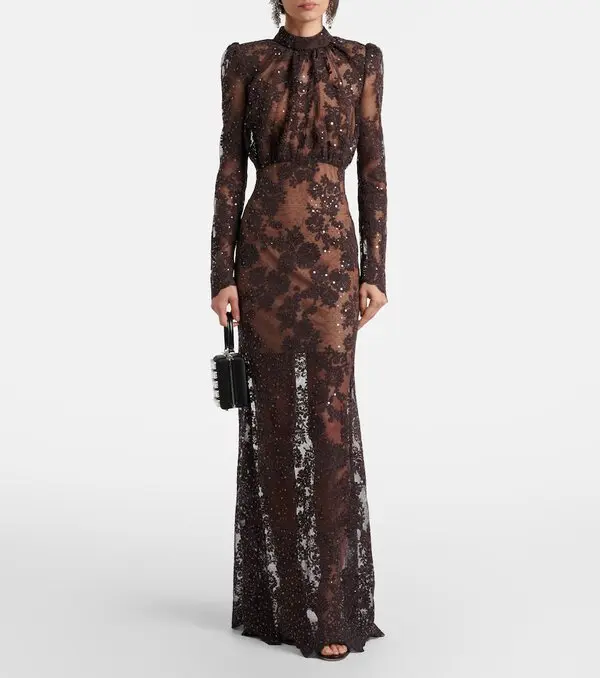 SELF-PORTRAIT Sheer Sequined Lace Gown