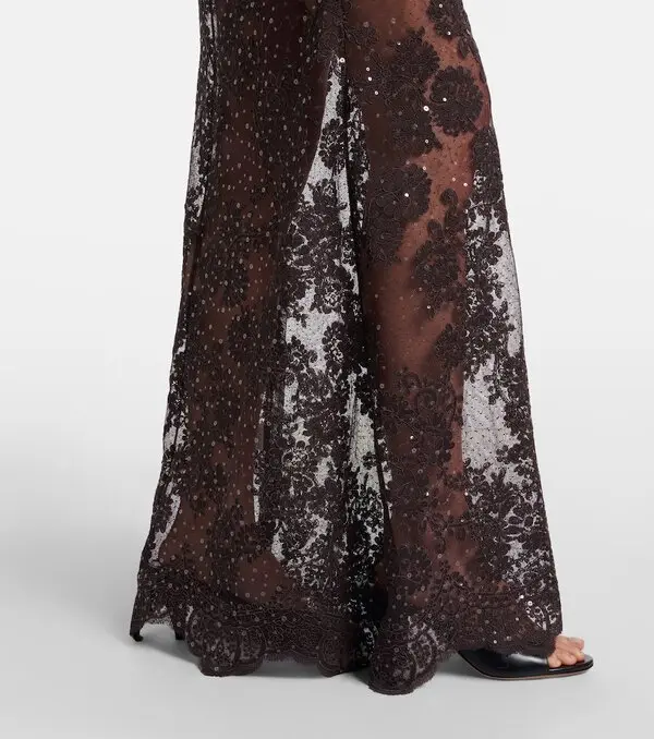 SELF-PORTRAIT Sheer Sequined Lace Gown