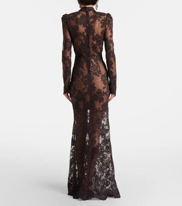SELF-PORTRAIT Sheer Sequined Lace Gown