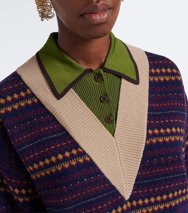 Dries Van Noten Jacquard Wool-blend Polo Sweater