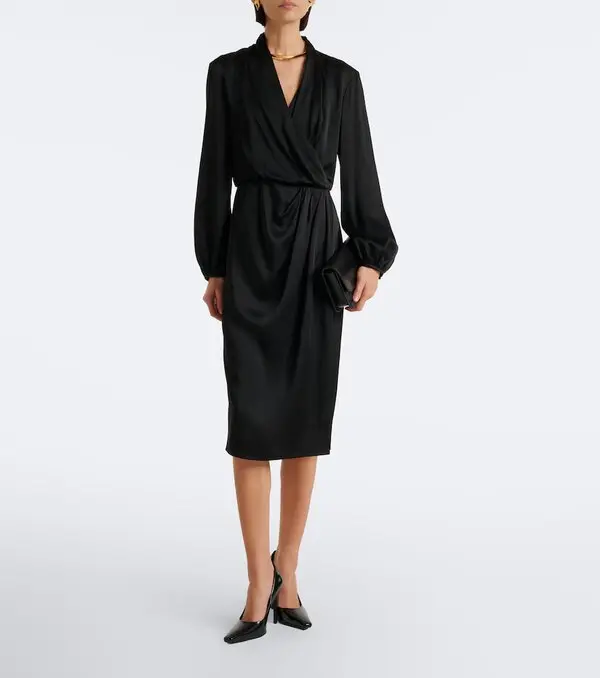 Max Mara Elegante Draped Satin Midi Dress