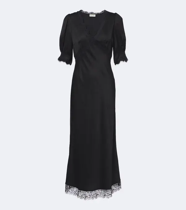Rixo Annina Lace-trimmed Satin Midi Dress - Black