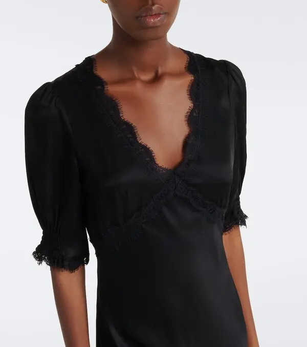 Rixo Annina Lace-trimmed Satin Midi Dress - Black