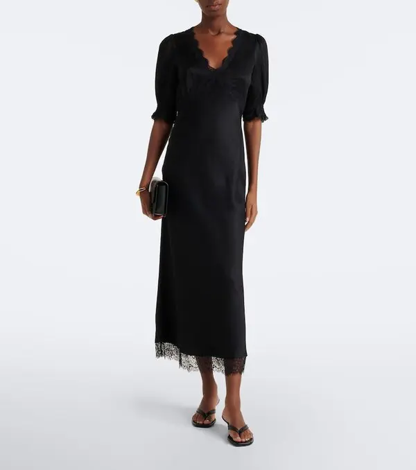 Rixo Annina Lace-trimmed Satin Midi Dress - Black