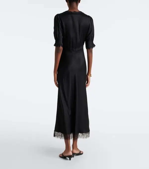 Rixo Annina Lace-trimmed Satin Midi Dress - Black