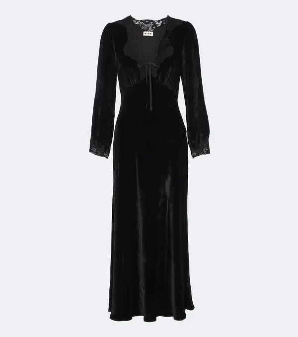 Rixo Larah Lace-trimmed Velvet Midi Dress