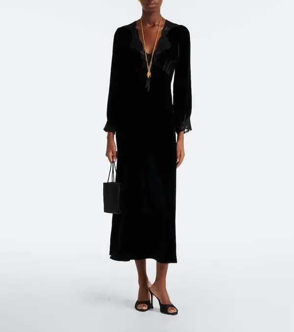 Rixo Larah Lace-trimmed Velvet Midi Dress