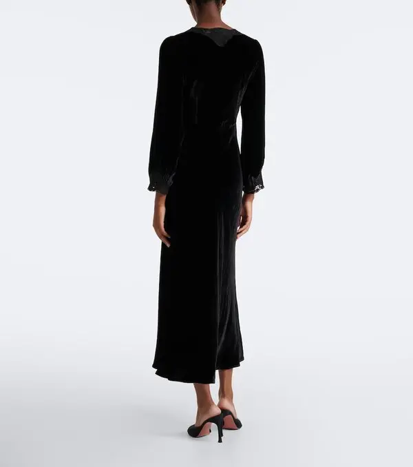 Rixo Larah Lace-trimmed Velvet Midi Dress