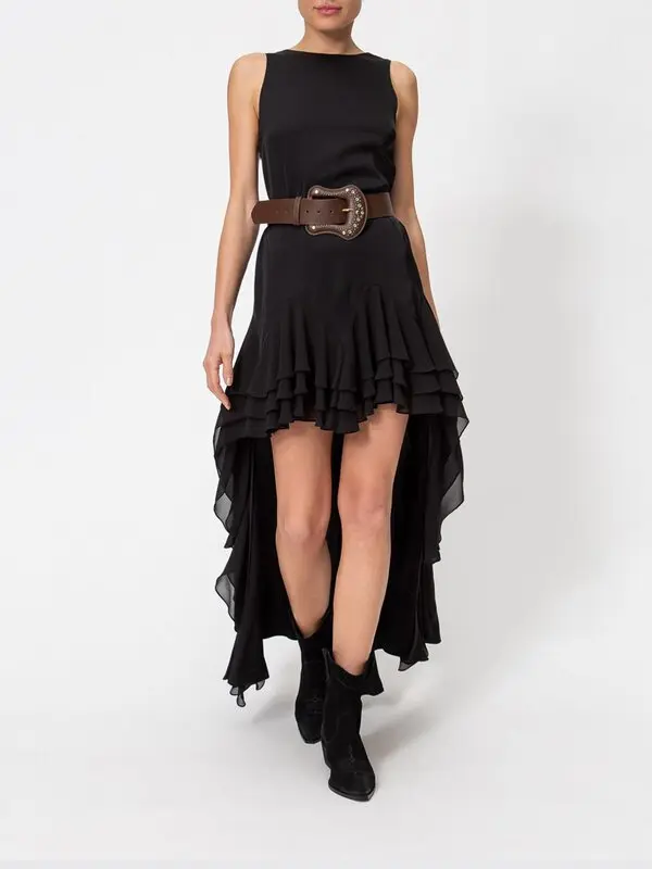 TWINSET Asymmetrical Viscose Long Evening Dress With Ruffles
