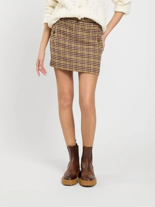 TWINSET Slim Fit Houndstooth Cotton-blend Pencil Mini Skirt