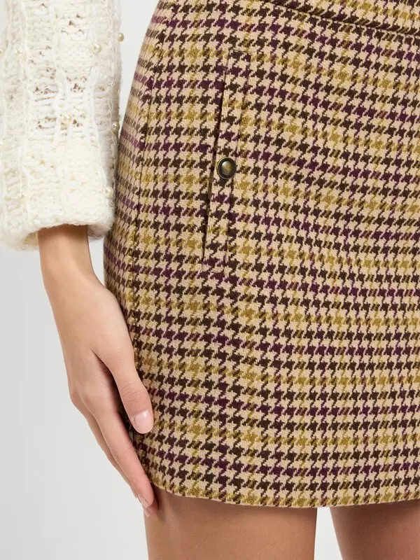 TWINSET Slim Fit Houndstooth Cotton-blend Pencil Mini Skirt