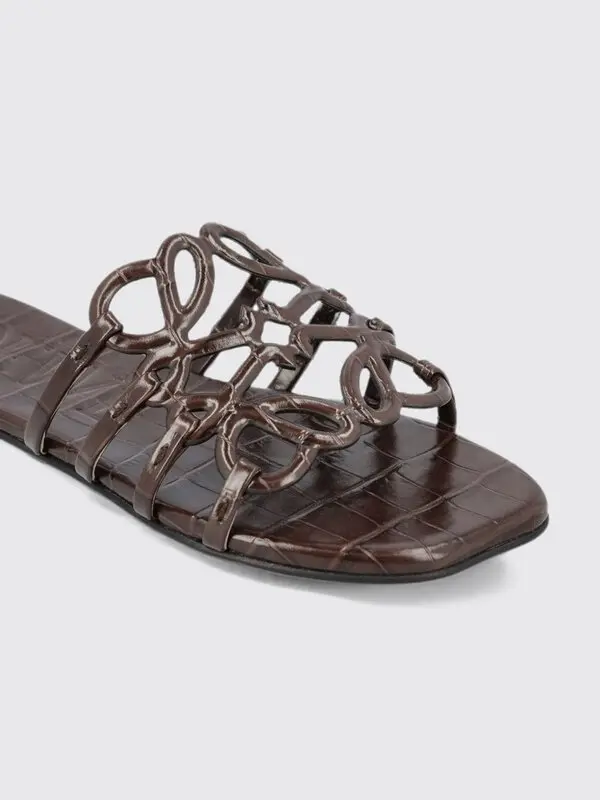 Loewe Anagram Petal Croc-effect Leather Mule Sandals - Brown