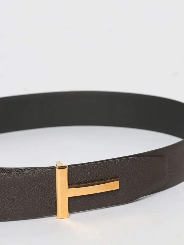 TOM FORD T Icon Reversible Hammered Leather Belt With Monogram Buckle