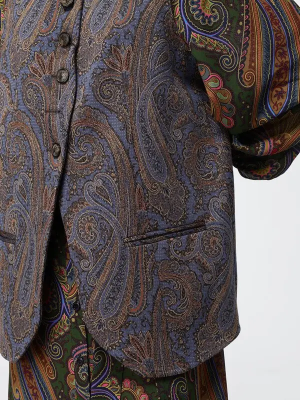 Etro Paisley Print Tailored Cotton-blend Gilet With Crew Neck