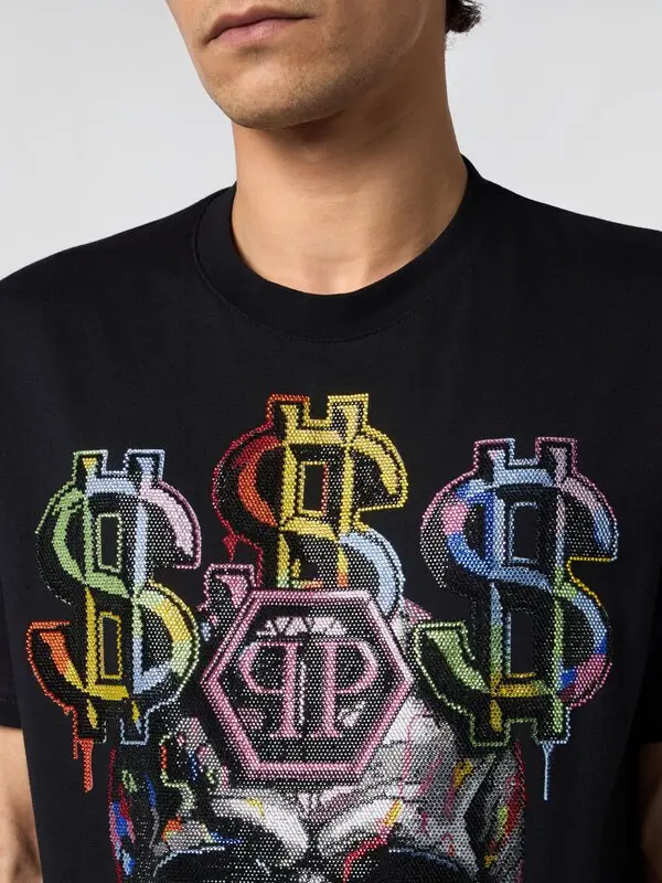 Philipp Plein Cotton T-shirt With Rhinestone-embellished Skull And Logo Print - Black