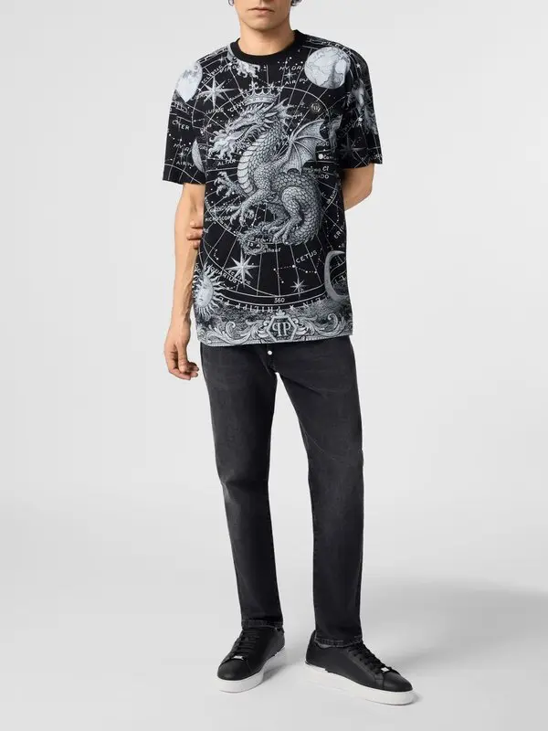 Philipp Plein Cotton T-shirt With Contrasting Front Graphic Print - Black