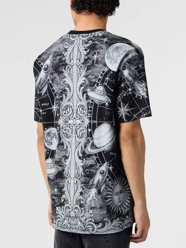 Philipp Plein Cotton T-shirt With Contrasting Front Graphic Print - Black