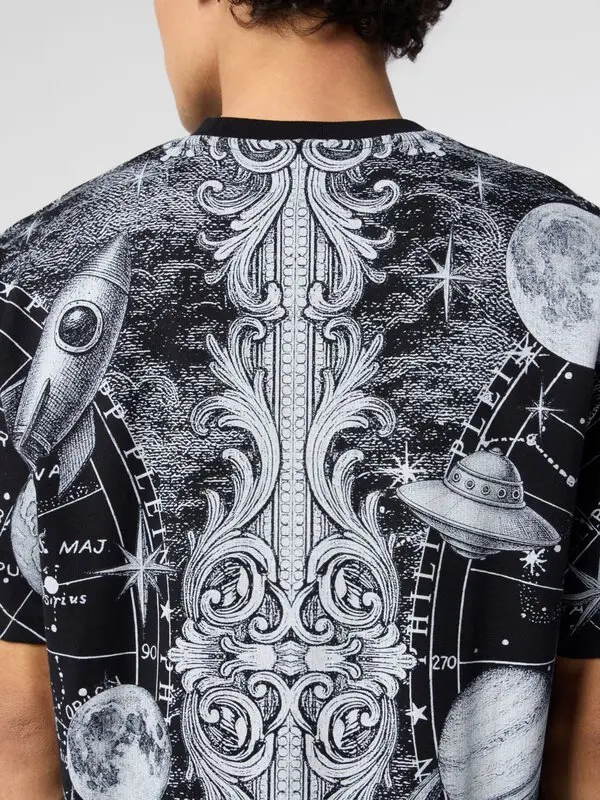Philipp Plein Cotton T-shirt With Contrasting Front Graphic Print - Black