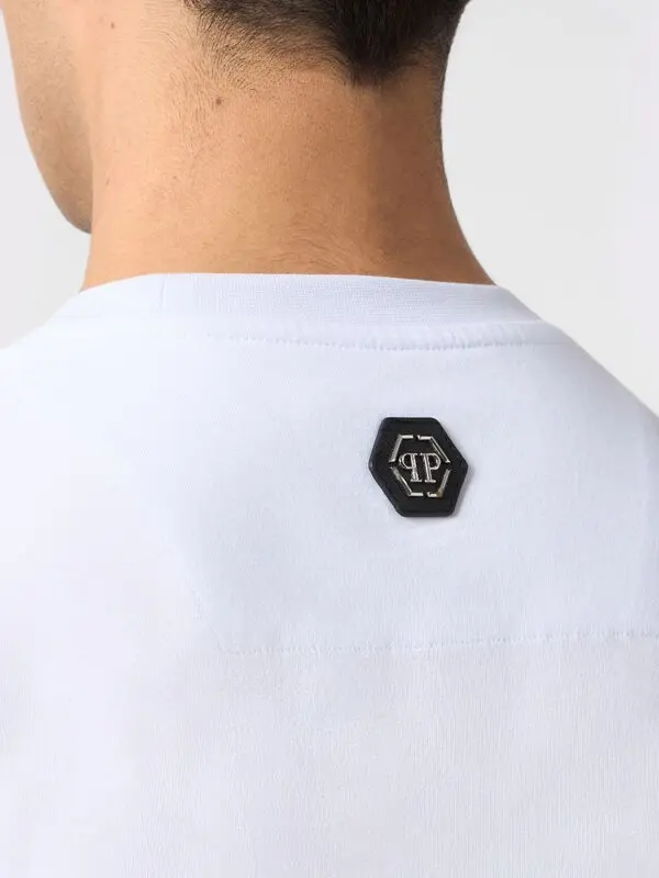 Philipp Plein Cotton T-shirt With Graphic Print And Contrast Logo - White