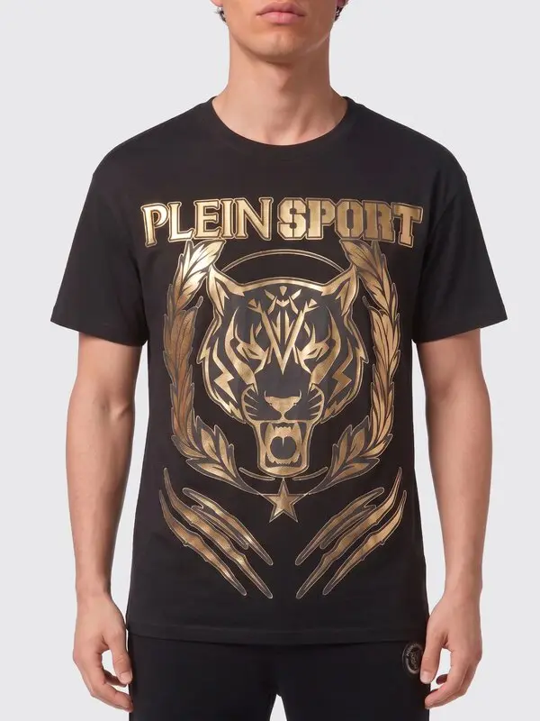 PLEIN SPORT Graphic Print Cotton T-shirt With Contrast Logo - Black