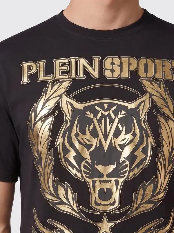 PLEIN SPORT Graphic Print Cotton T-shirt With Contrast Logo - Black