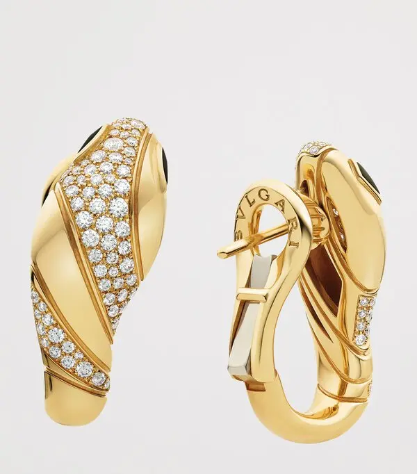 BVLGARI Yellow And Diamond Serpenti Hoop Earrings