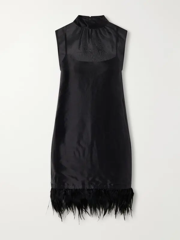 Staud Albee Feather-trimmed Silk Mini Dress