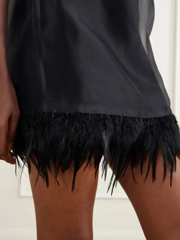Staud Albee Feather-trimmed Silk Mini Dress
