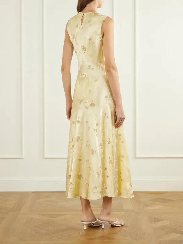 DÔEN Ginette Paneled Floral Satin-jacquard Midi Dress