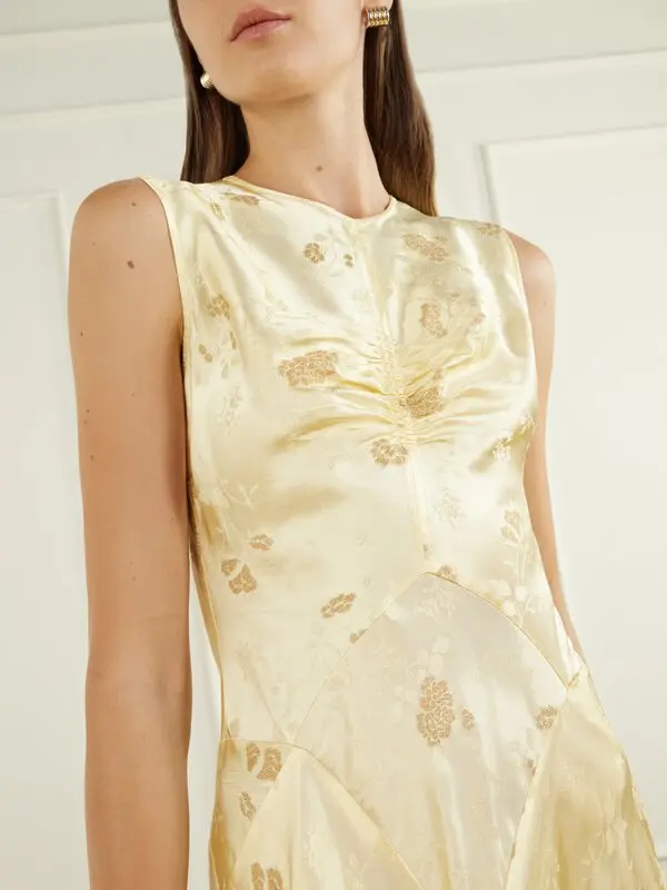 DÔEN Ginette Paneled Floral Satin-jacquard Midi Dress