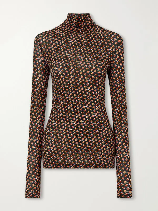 Rabanne Floral-print Stretch-jersey Turtleneck Top