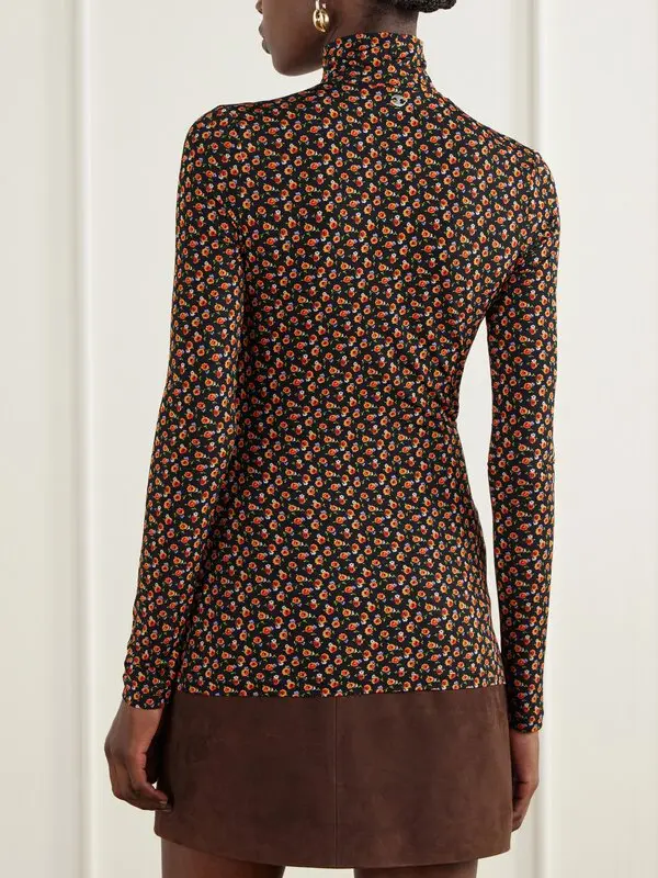 Rabanne Floral-print Stretch-jersey Turtleneck Top