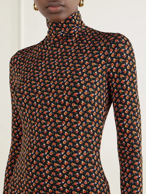 Rabanne Floral-print Stretch-jersey Turtleneck Top