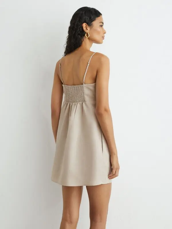 REISS Lyocell-linen Pleat-detail Mini Dress - Neutral
