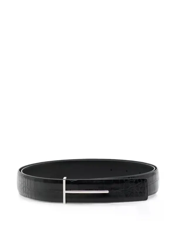 TOM FORD Printed Croc Slim T Belt - Black