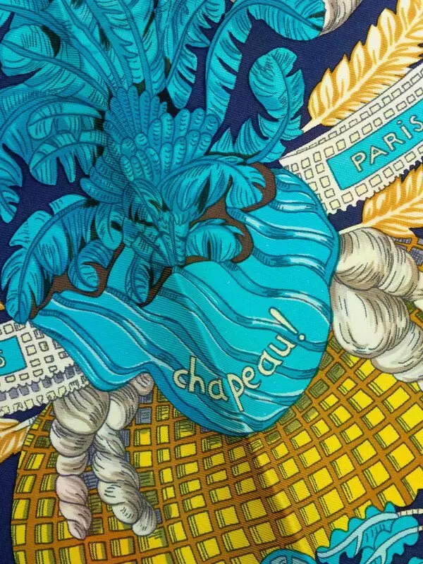 Hermès 20th Century Chapeau! Silk Scarf 90 Scarves - Blue