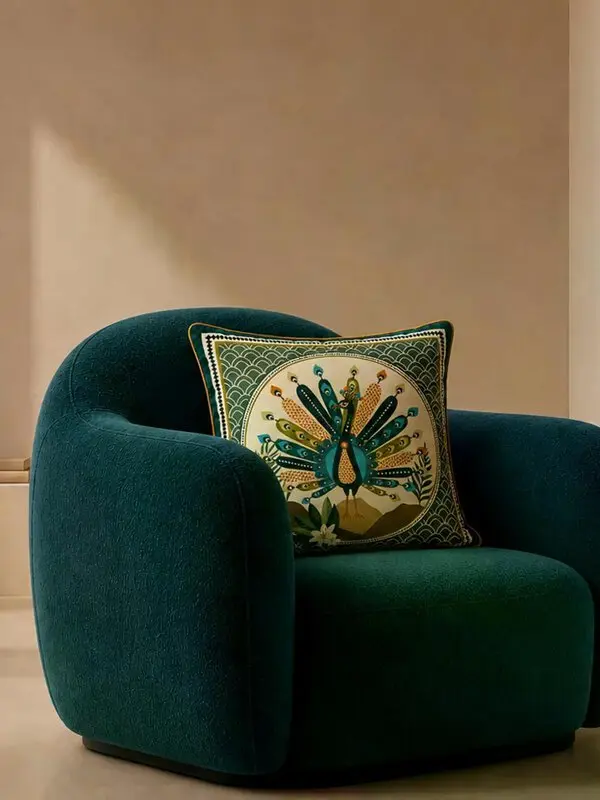 VESTA Peacock-print Cushion