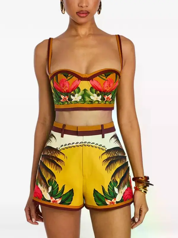 Retrofete Cricket Tropical-sunset-print Cropped Top - Yellow