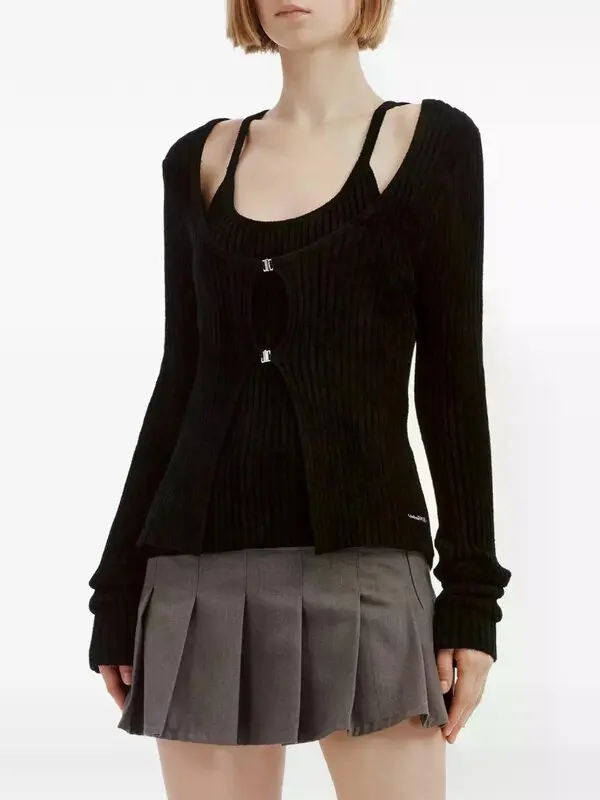 Izzue Ribbed-knit Cut-out Layered Sweater