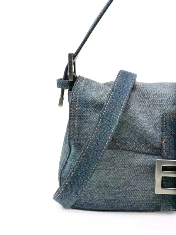 Fendi Baguette 26424 Denim Shoulder Bag
