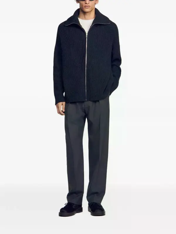 Sandro Ribbed-knit Zip-up Cardigan