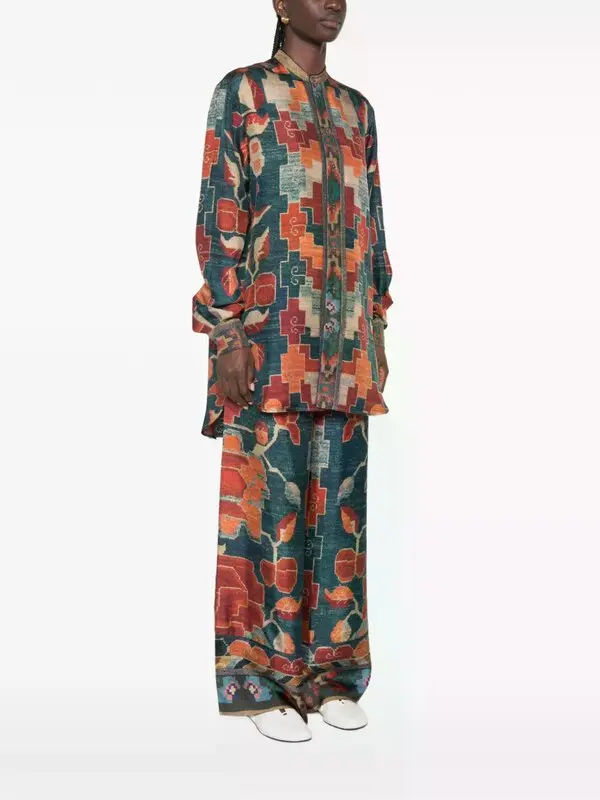 PIERRE-LOUIS MASCIA Geometric-print Band-collar Shirt